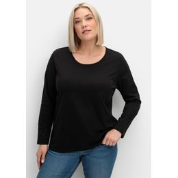 sheego Gro&szlig;e Gr&ouml;&szlig;en Langarmshirt in reiner Baumwolle, schwarz, Gr&ouml;&szlig;e 56 - Damen