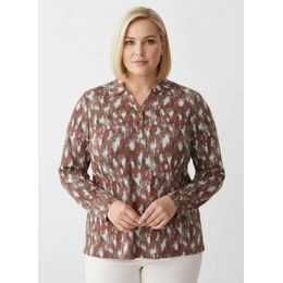 sheego Gro&szlig;e Gr&ouml;&szlig;en Poloshirt mit kurzer Knopfleiste, rostrot-graphit-bedruckt, Gr&ouml;&szlig;e 52 - Damen
