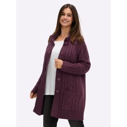 sheego Gro&szlig;e Gr&ouml;&szlig;en Longstrickjacke mit Einstrickmuster, burgund, Gr&ouml;&szlig;e 54 - Damen
