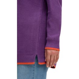sheego Gro&szlig;e Gr&ouml;&szlig;en V-Ausschnitt-Pullover mit Kontraststreifen, lila-orange, Gr&ouml;&szlig;e 52/54 - Damen