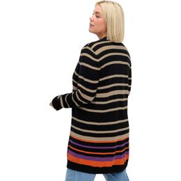 sheego Gro&szlig;e Gr&ouml;&szlig;en Longstrickjacke mit Streifen, schwarz-beige-gestreift, Gr&ouml;&szlig;e 44/46 - Damen