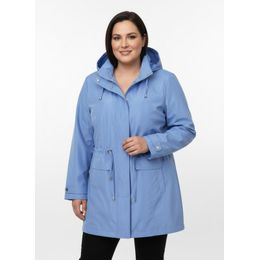 sheego Gro&szlig;e Gr&ouml;&szlig;en Jacke mit regulierbarer Kapuze und Taille, himmelblau, Gr&ouml;&szlig;e 52 - Damen