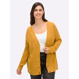 sheego Gro&szlig;e Gr&ouml;&szlig;en Strickjacke mit Zopfmuster, ocker, Gr&ouml;&szlig;e 50 - Damen