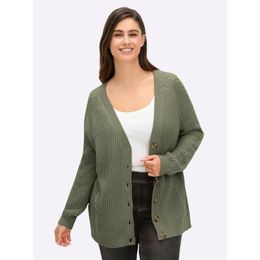 sheego Gro&szlig;e Gr&ouml;&szlig;en Strickjacke mit Zopfmuster, khaki, Gr&ouml;&szlig;e 46 - Damen