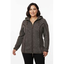 sheego Gro&szlig;e Gr&ouml;&szlig;en Kapuzenfleecejacke mit Umlegekragen, mokka-meliert, Gr&ouml;&szlig;e 46 - Damen