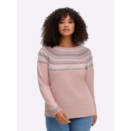 sheego Gro&szlig;e Gr&ouml;&szlig;en Norwegerpullover aus reiner Baumwolle, ros&eacute;-gemustert, Gr&ouml;&szlig;e 46 - Damen