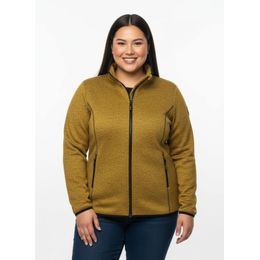 sheego Gro&szlig;e Gr&ouml;&szlig;en Strickfleecejacke in Longform, ocker-schwarz-gemustert, Gr&ouml;&szlig;e 46 - Damen