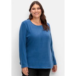 sheego Gro&szlig;e Gr&ouml;&szlig;en Fleeceshirt mit abgerundetem Saum, jeansblau, Gr&ouml;&szlig;e 56 - Damen