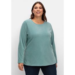 sheego Gro&szlig;e Gr&ouml;&szlig;en Fleeceshirt mit abgerundetem Saum, jade, Gr&ouml;&szlig;e 54 - Damen
