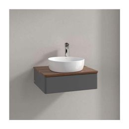 Villeroy & Boch Villeroy und Boch Antao Waschtisch-Unterschrank L07052GK mit Beleuchtung, 1 Auszug, 600 x 190 x 500 mm, Front ohne Struktur, Anthracite Matt Lacquer / Warm Walnut