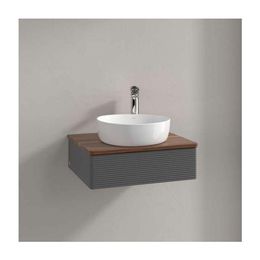 Villeroy & Boch Villeroy und Boch Antao Waschtisch-Unterschrank L07152GK mit Beleuchtung, 1 Auszug, 600 x 190 x 500 mm, Front mit Struktur, Anthracite Matt Lacquer / Warm Walnut