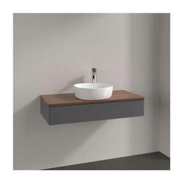 Villeroy & Boch Villeroy und Boch Antao Waschtisch-Unterschrank L09152GK mit Beleuchtung, 1 Auszug, 1000 x 190 x 500 mm, Front mit Struktur, Anthracite Matt Lacquer / Warm Walnut