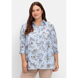 sheego Große Größen Longbluse mit Blümchen-Print, hellblau-bedruckt, Größe 42 - Damen