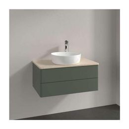 Villeroy & Boch Villeroy und Boch Antao Waschtisch-Unterschrank K19053HL 80x36x50cm, Hahnloch, Waschbeckenplattenfarbe botticino, leaf green matt lacquer