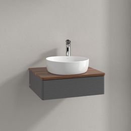 Villeroy & Boch Villeroy und Boch Antao Waschtisch-Unterschrank K07152GK 60x19x50cm, Hahnloch, Waschbeckenplattenfarbe warm walnut, anthracite matt lacquer
