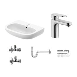 Duravit Waschtisch 60cm mit hansgrohe Armatur Komplettset mit Geruchsverschluss und Eckventile