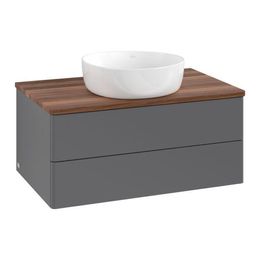 Villeroy & Boch Villeroy und Boch Antao Waschtisch-Unterschrank L19012GK mit Beleuchtung, 2 Ausz&uuml;ge, 800 x 360 x 500 mm, Front ohne Struktur, Anthracite Matt Lacquer / Warm Walnut