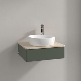 Villeroy & Boch Villeroy und Boch Antao Waschtisch-Unterschrank K07053HL 60x19x50cm, Hahnloch, Waschbeckenplattenfarbe botticino, leaf green matt lacquer