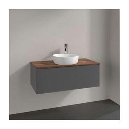Villeroy & Boch Villeroy und Boch Antao Waschtisch-Unterschrank L31112GK mit Beleuchtung, 1 Auszug, 1000 x 360 x 500 mm, Front mit Struktur, Anthracite Matt Lacquer / Warm Walnut