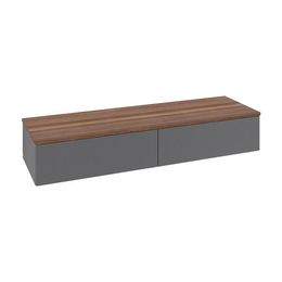 Villeroy & Boch Villeroy und Boch Antao Sideboard L42102GK mit Beleuchtung, 2 Ausz&uuml;ge, 1600 x 268 x 500 mm, Front mit Struktur, Anthracite Matt Lacquer / Warm Walnut