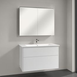 Villeroy & Boch Villeroy & Boch Finero Badmöbel Set 100 cm, Glossy White Waschtisch mit Unterschrank und Spiegelschrank