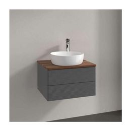 Villeroy & Boch Villeroy und Boch Antao Waschtisch-Unterschrank L18152GK mit Beleuchtung, 2 Ausz&uuml;ge, 600 x 360 x 500 mm, Front mit Struktur, Anthracite Matt Lacquer / Warm Walnut