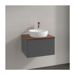Villeroy & Boch Villeroy und Boch Antao Waschtisch-Unterschrank L29112GK mit Beleuchtung, 1 Auszug, 600 x 360 x 500 mm, Front mit Struktur, Anthracite Matt Lacquer / Warm Walnut