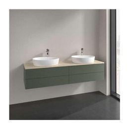 Villeroy & Boch Villeroy und Boch Antao Waschtisch-Unterschrank L28153HL mit Beleuchtung, 4 Ausz&uuml;ge, 1600 x 360 x 500 mm, Front mit Struktur, Leaf Green Matt Lacquer / Botticino