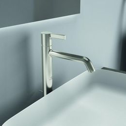 Ideal Standard Joy Waschtischarmatur BC781GN mit verl&auml;ngertem Sockel, mit Ablaufgarnitur, Ausladung 170mm, Silver Storm