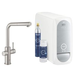 Grohe Blue Home Sp&uuml;ltisch-Einhebelmischer 31539DC0 Supersteel, L-Auslauf-Starter Kit, herausziehbarer Mousseurauslauf