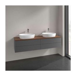 Villeroy & Boch Villeroy und Boch Antao Waschtisch-Unterschrank L28152GK mit Beleuchtung, 4 Ausz&uuml;ge, 1600 x 360 x 500 mm, Front mit Struktur, Anthracite Matt Lacquer / Warm Walnut