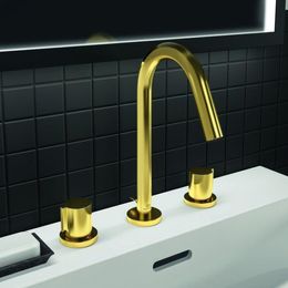 Ideal Standard Joy Waschtischarmatur BC783A2 mit Metall-Ablaufgarnitur, Ausladung 127mm, Brushed Gold