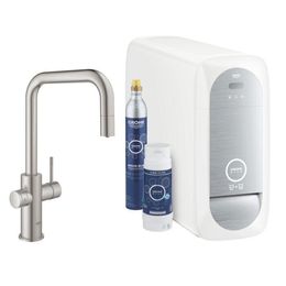 Grohe Blue Home Sp&uuml;ltisch-Einhebelmischer 31543DC0 Supersteel, U-Auslauf-Starter Kit, herausziehbarer Mousseurauslauf