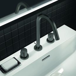 Ideal Standard Joy Waschtischarmatur BC783A5 mit Metall-Ablaufgarnitur, Ausladung 127mm, Magnetic Grey