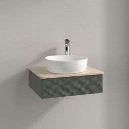 Villeroy & Boch Villeroy und Boch Antao Waschtisch-Unterschrank K07153HL 60x19x50cm, Hahnloch, Waschbeckenplattenfarbe botticino, leaf green matt lacquer