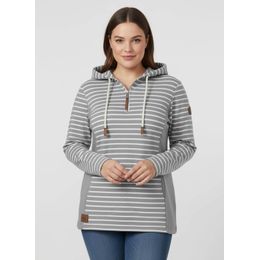 sheego Gro&szlig;e Gr&ouml;&szlig;en Kapuzensweatshirt mit 2 Nahttaschen, steingrau-ecru-geringelt, Gr&ouml;&szlig;e 50 - Damen