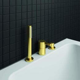 Ideal Standard Joy Waschtisch-3-Loch-Armatur BC788A2 Brushed Gold, f&uuml;r Wannenrandmontage, ohne Auslauf