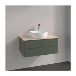 Villeroy & Boch Villeroy und Boch Antao Waschtisch-Unterschrank L19013HL mit Beleuchtung, 2 Ausz&uuml;ge, 800 x 360 x 500 mm, Front ohne Struktur, Leaf Green Matt Lacquer / Botticino