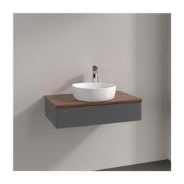 Villeroy & Boch Villeroy und Boch Antao Waschtisch-Unterschrank L08152GK mit Beleuchtung, 1 Auszug, 800 x 190 x 500 mm, Front mit Struktur, Anthracite Matt Lacquer / Warm Walnut