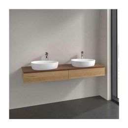 Villeroy & Boch Villeroy und Boch Antao Waschtisch-Unterschrank L17052HN mit Beleuchtung, 160x19x50cm, Hahnlochbohrung, Waschbeckenplattenfarbe warm walnut, honey oak