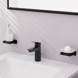 Hansgrohe Logis Einhebel-Waschtisch-Armatur 71100670 Ablaufgarnitur Kunststoff Zugstange, ohne CoolStart, Ausladung 108mm, mattschwarz