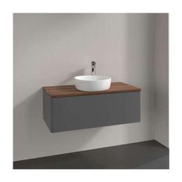 Villeroy & Boch Villeroy und Boch Antao Waschtisch-Unterschrank L31012GK mit Beleuchtung, 1 Auszug, 1000 x 360 x 500 mm, Front ohne Struktur, Anthracite Matt Lacquer / Warm Walnut