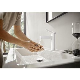 Hansgrohe Finoris 100 Waschtischarmatur 76010700 mit Push-Open Ablaufgarnitur, mattwei&szlig;