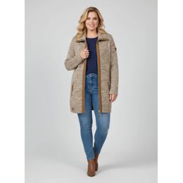 sheego Gro&szlig;e Gr&ouml;&szlig;en Longstrickjacke mit Troyerkragen, braun-ecru-meliert, Gr&ouml;&szlig;e 46 - Damen