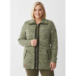 sheego Gro&szlig;e Gr&ouml;&szlig;en Longstrickjacke mit Troyerkragen, schilf-ecru-meliert, Gr&ouml;&szlig;e 54 - Damen
