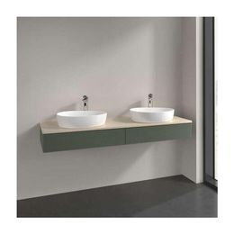 Villeroy & Boch Villeroy und Boch Antao Waschtisch-Unterschrank L17153HL mit Beleuchtung, 2 Ausz&uuml;ge, 1600 x 190 x 500 mm, Front mit Struktur, Leaf Green Matt Lacquer / Botticino