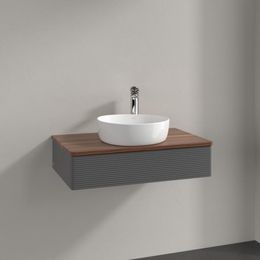 Villeroy & Boch Villeroy und Boch Antao Waschtisch-Unterschrank K08152GK 80x19x50cm, Hahnloch, Waschbeckenplattenfarbe warm walnut, anthracite matt lacquer