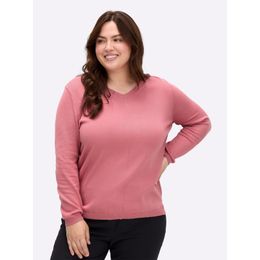 sheego Gro&szlig;e Gr&ouml;&szlig;en V-Ausschnitt-Pullover mit Biesen vorne, erika, Gr&ouml;&szlig;e 54 - Damen