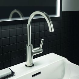 Ideal Standard Joy Waschtischarmatur BC777GN hoher Auslauf, schwenkbar, mit Ablaufgarnitur, Ausladung 169mm, Silver Storm