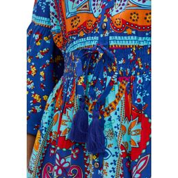 sheego by Joe Browns sheego Gro&szlig;e Gr&ouml;&szlig;en Maxikleid im Boho-Stil, mit Taillen-Smokbund, blau gemustert, Gr&ouml;&szlig;e 44 - Damen